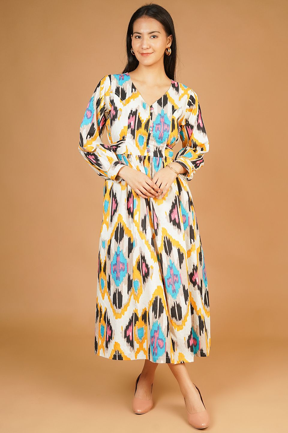 Buy Indophilia Women's Screen Print Maxi Multicolor Dress Online