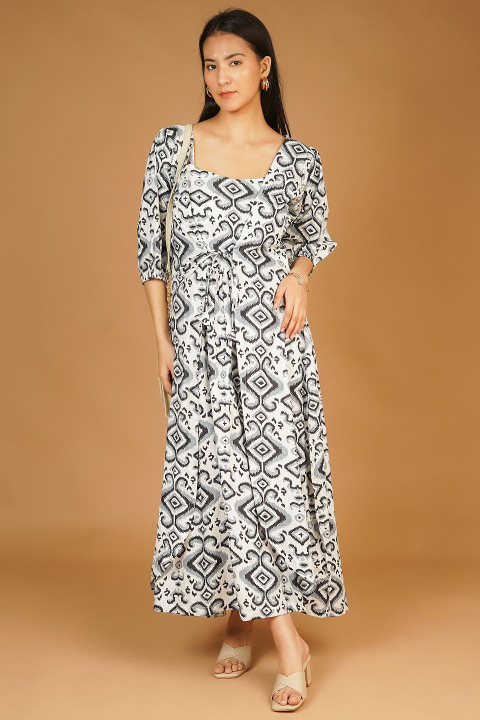 Buy Indophilia Women's Screen Print Maxi White Dress Online